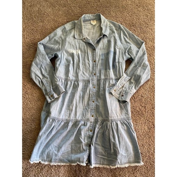 True Craft | Tops | True Craft Womens X Blue Denim Button Up Tunic Top ...